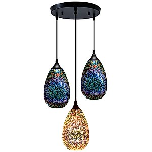 Pendant Lights for Kitchen Island, Glass Modern Hanging Ceiling Light Fixtures Dining Table Bathroom Bedroom Sink Bar, 3-Light Pendant Kitchen Lighting with Colored Shade 6 inch Diam