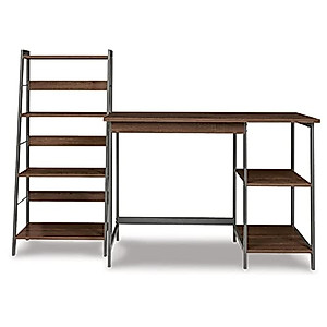 Signature Design by Ashley Soho Urban Industrial 43" Home Office Desk with 4 Shelf Bookcase, Dark Brown