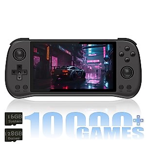 X55 Handheld Game Console 5.5 inch Portable Retro Video Hand-Held Games Consoles Rechargeable RK3566 Hand Held Classic Play System Black