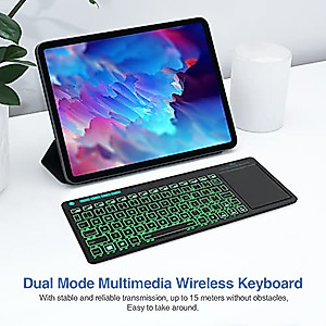 (Dual Mode) Rii RT518S Wireless and Bluetooth 2-LED Color Backlit Multimedia Keyboard with Multi-Touch Big Size Trackpad,Rechargable Keyboard for Android TV Box,PC,Tablets,Smart TV, HTPC, IPTV,Windows