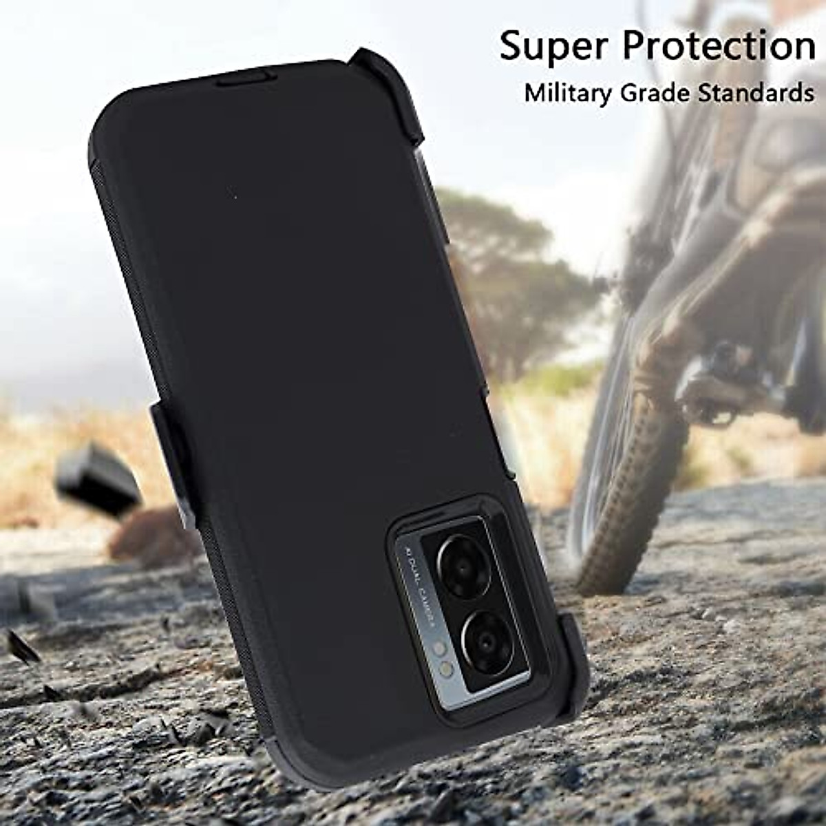 Customerfirst Compatible for OnePlus Nord N300 5G with Built in Screen Protector Kickstand Rugged Shockproof Dust/Drop Proof Holster Phone Case Cover (Black)