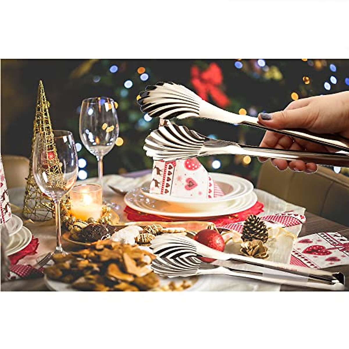 Enwinner Buffet Salad Serving Tongs, 12 inch Catering Chef Food Salad BBQ Serving Utensils, Set of 2(stainless steel) (Stainless Steel)