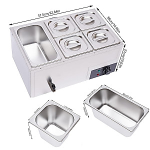 Electric Bain Marie, 600W 5-Pan Commercial Portable Steam Table Food Warmer, 20Qt Stainless Steel Canteen Buffet Warmer Electric Food Warmers and Servers for Parties, Buffets, Hotels