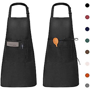 Viedouce 2 Packs Aprons Cooking Kitchen Waterproof,Adjustable Chef Apron with 2 Pockets for Home,Restaurant,Craft,Garden,BBQ,School,Coffee House,Apron for Men Women,Black