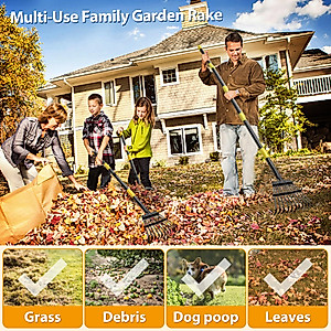 Rake, Garden Leaf Rakes for Lawns Heavy Duty, Yard Metal Rake Tools with 9" Small Narrow Rake Head, 65” Adjustable Long Handle, 11 Steel Tines, Quick Clean up Rake for Shrub, Flower Bed, Camping