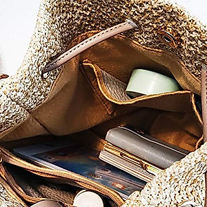 ZLM BAG US Drawstring Straw Bucket Bag Bamboo Joint Handle Tote Purse Pu Leather Strap Crossbody Shoulder Bag