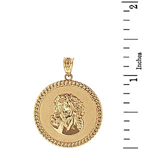 Religious Jewelry Solid 10k Yellow Gold Cuban Link Framed Jesus Face Medallion Pendant