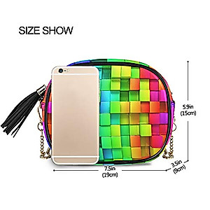 ALAZA Women's Rainbow of Colorful Boxes Cross Body Bag Chain Shoulder Handbag Purse with Tassel
