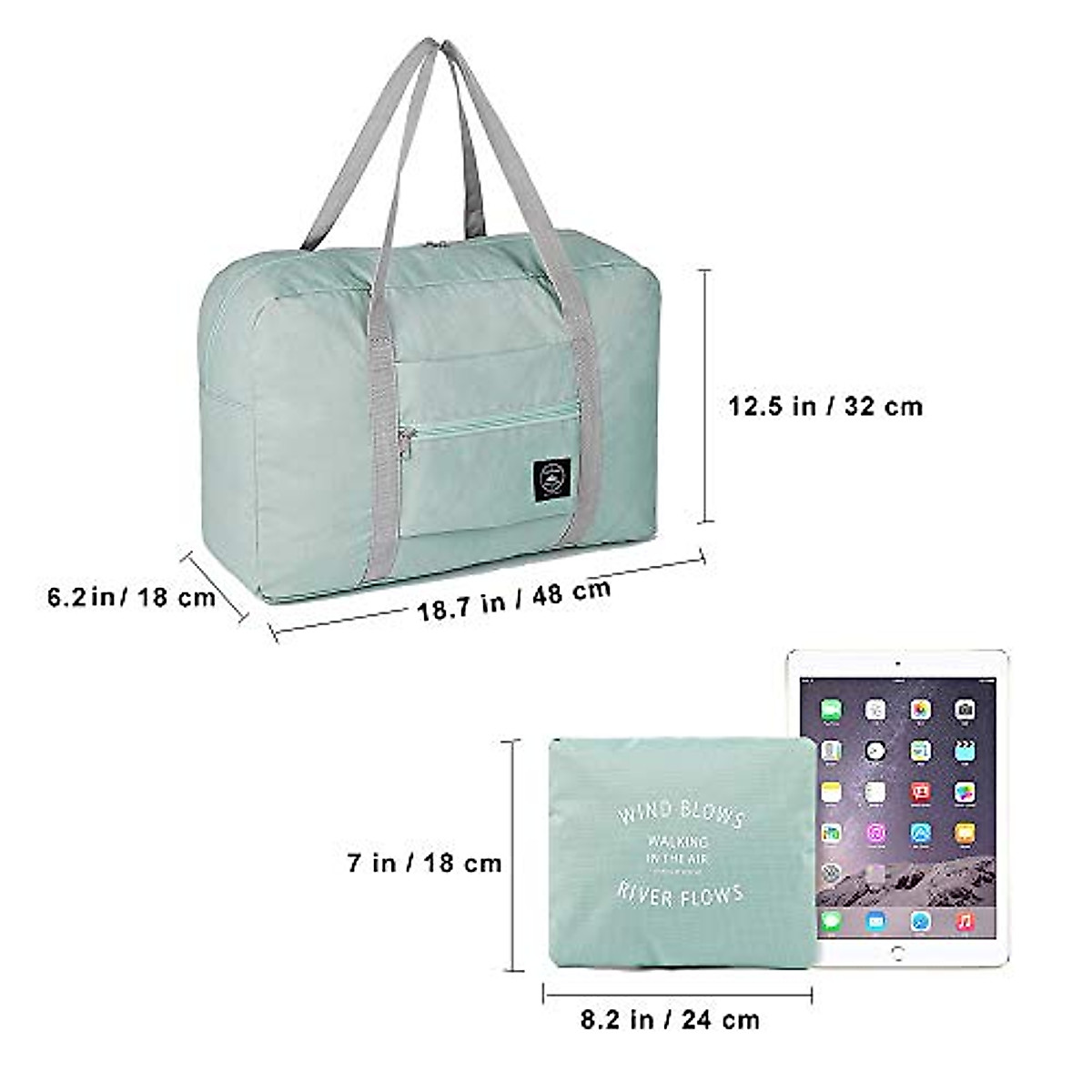 (2 Pack) Foldable Travel Duffel Bag, Waterproof Carry On Luggage Bag, Lightweight Travel Luggage Bag for Sports, Gym, Vacation (Light Blue,Dark Blue)