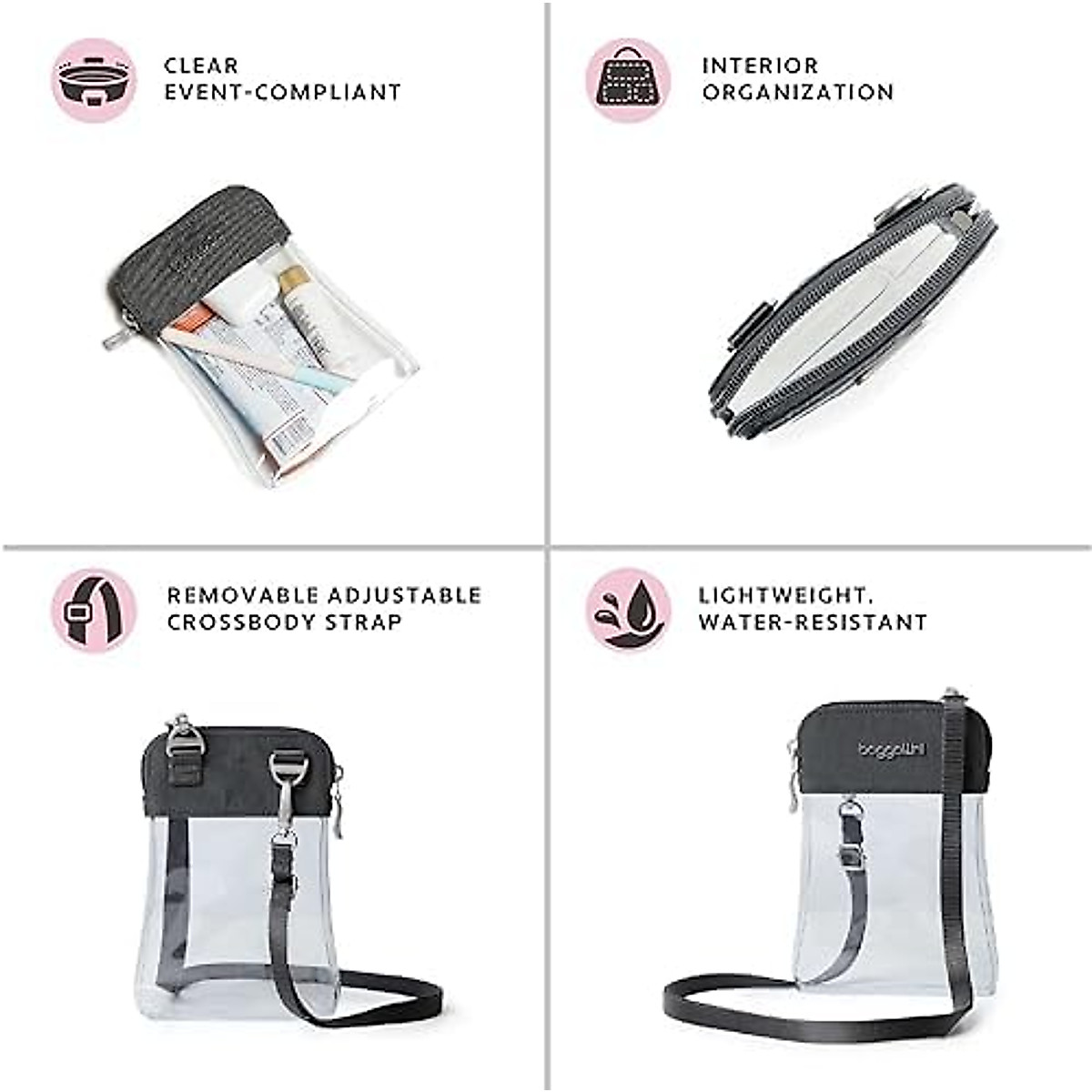 Baggallini Womens Clear Bryant Crossbody, Midnight Blossom, One Size US