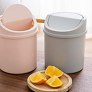 NUOBESTY 2pcs Modern Plastic Mini Trash Can with Lid Small Office Countertop Trash Can Tiny Plastic Garbage Bin for Home Office Gray and White