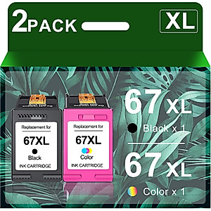 Akouta Remanufactured 67XL Ink Cartridge for HP 67 XL Black Color for HP 67 XL 3YM59A 3YM58A Used in Envy Pro 6452 6455 6458 DeskJet 1255 2732 2752 2755 DeskJet Plus 4140 4152 (1 Black 1 Color)