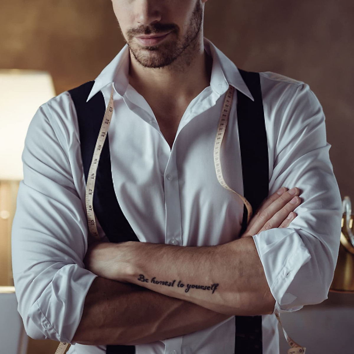 CWKOON Men's Trousers Braces with Very Strong 2 inch Wide 4 Clips Heavy Duty Suspenders for Men X Style Adjustable Suspender Green