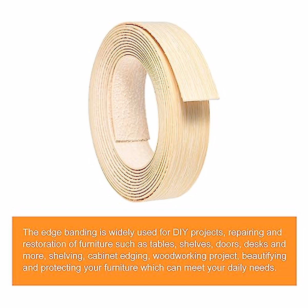 uxcell Edge Banding, 7/8 Inch x 24.6ft Pre-Glued Wood Veneer Edging Iron-on Flexible Edge Banding for Cabinet Repair Furniture Restoration, Khaki Oak