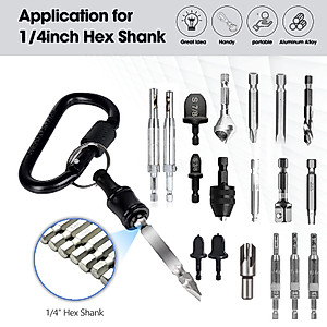Upgrade 6 Pcs Bit Holder With Black Carabiner 1/4 inch Hex Shank Aluminum Alloy Screwdriver Bits Holder Light-weight Quick-change Extension Bar Keychain Drill Screw Adapter Change Portable (2 SET-B)