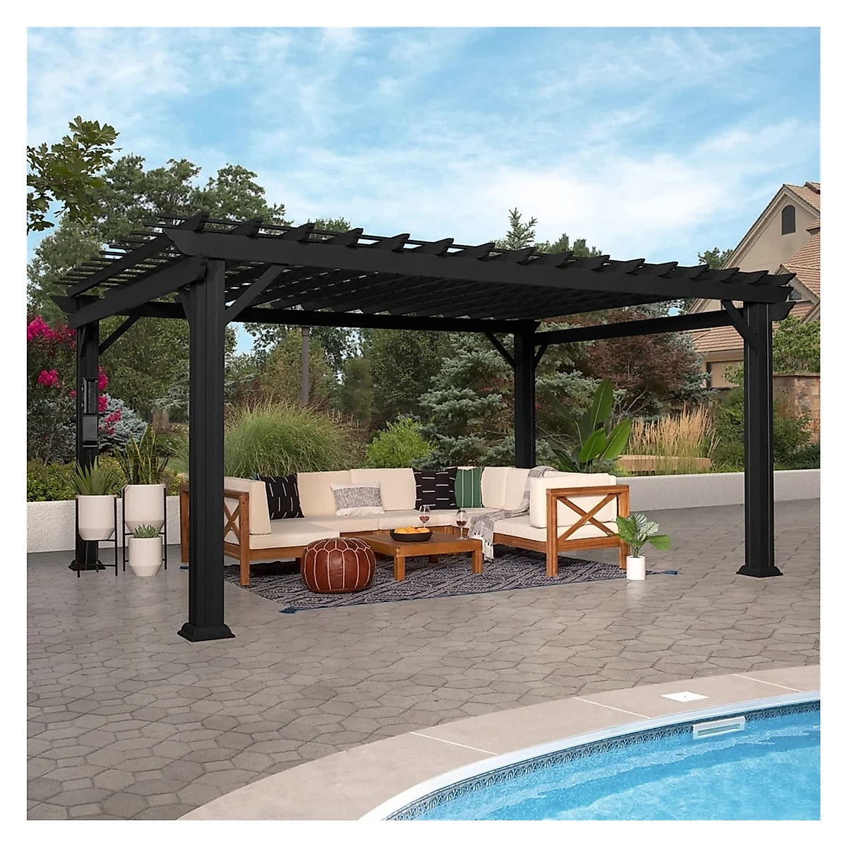 WELZIE 16' X 12' Traditional Steel pergola, Patio Hardtop Gazebo, Well Engineered Waterproof Aluminum Gazebo Kit Garden Pergola for Outdoor Patio, Garden, Backyard, Courtyard