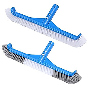 2 Pack Pool Brush, 16.5" Pool Brushes for Pool Wall Cleaning, Premium Nylon Bristles Pool Brush Head with Easy Clip, Curved Ends High-Efficiency Pool Scrub Brush (White, Gray & White)