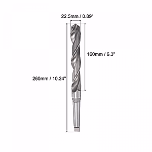 uxcell 22.5mm High-Speed Steel Twist Bit Extra Long Drill Bit with MT2 Morse Taper Shank, 260mm Overall Length