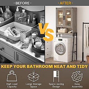 Over The Toilet Storage Cabinet with Tempered Glass Doors & Adjustable Shelf, Bathroom Organizer with Metal Stand Space Saver Over Toilet , Modern Toilet Rack for Bathroom, Restroom, Laundry, Grey