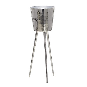 Deco 79 Aluminum Tall Floor Champagne 3 Bottle Ice Bucket, 9" x 9" x 28", Gray