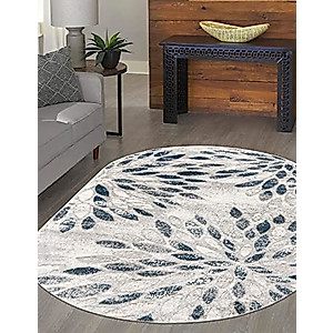 Unique Loom Sumter Collection Area Rug - Rhett (8' x 10' Oval, Gray/Navy Blue)