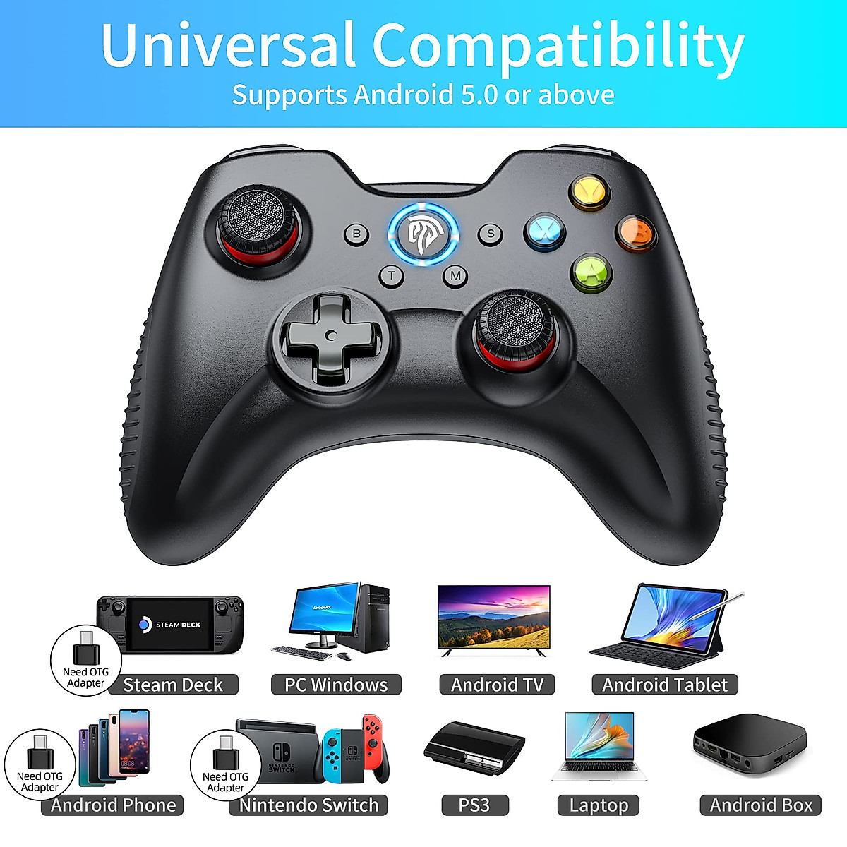 EasySMX 【New】 Wireless PC Controller, Arion8236 Gaming Controller for Windows Steam/PS3/Android/Switch/Steam Deck, Dual-Vibration Computer Controller Gamepad with Turbo, 14 Hours Working Battery