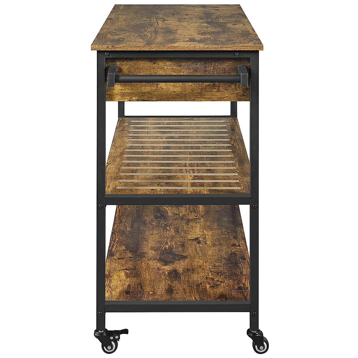 Topeakmart 40 Inch Mobile Kitchen Island Cart on Wheels for Home Kitchen, 40 Inch Rolling Utility Trolley Cart with Drawer and Storage Shelf, 3-Tier Large Kitchen Work Table Dining Cart, Rustic Brown