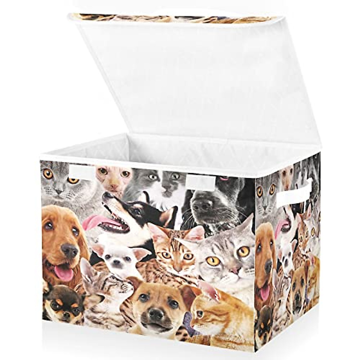 Kigai 3d Print Dogs & Cats Storage Baskets for Shelves Foldable Closet Basket Storage Bins with Lid for Clothes Home Office Toys Organizers