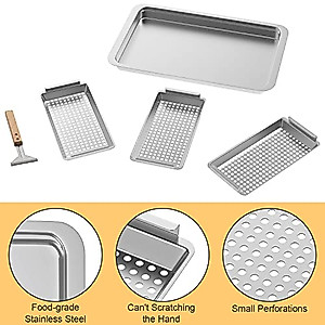3 In 1 Vegetable Grill Baskets Set, Outdoor Stainless Steel Grilling Basket for Fish, Veggies & Meats, Fit for Traeger Pellets, Pit Boss, Weber Kettle, Kamado Joe Charcoal Grills, Dishwasher Safe