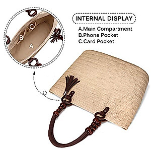 Kadell - Straw Handbag, Summer Beach Bag Women Shoulder Bag Tote Bag Handle Bag Crossbody Bag Shopping Bag Raffia Bag for Work Travel Outdoor School (Beige)