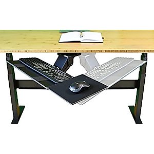 KT1 Ergonomic Under-Desk Computer Keyboard Tray adjustable height angle negative tilt sliding pull out platform swivels 360 slides office products furniture desktop accessories with mouse pad black
