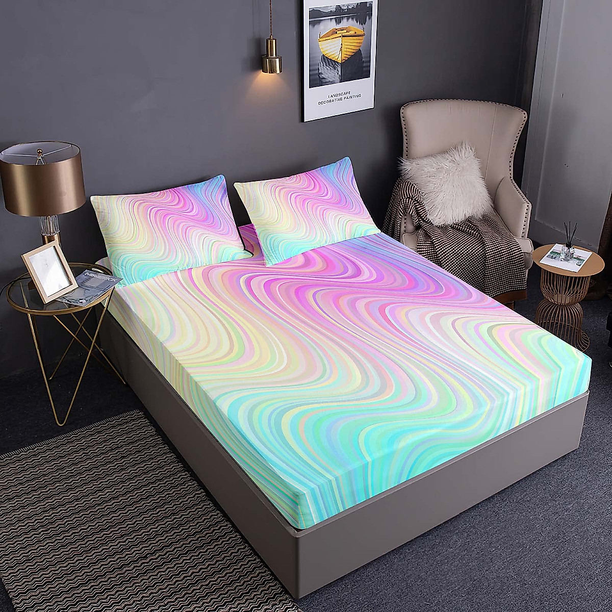 Bodhi Full Sheet Set for Girls,Pink Bed Set Full,Tie Dye Bedding Set,Pink Blue Purple Bed Sheet Set,Kids Pink Bedding Set with 2 Pillowcases,Pink Girls Bed Set Full(No Flat/Top Sheet)