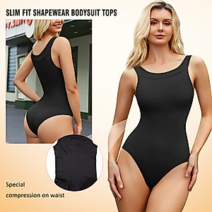 Irisnaya Seamless Shapewear Tummy Control Bodysuit Sleeveless Round Neck Body Shaper Cami Jumpsuit Tank Top One Piece Leotard (X-Large, Black)