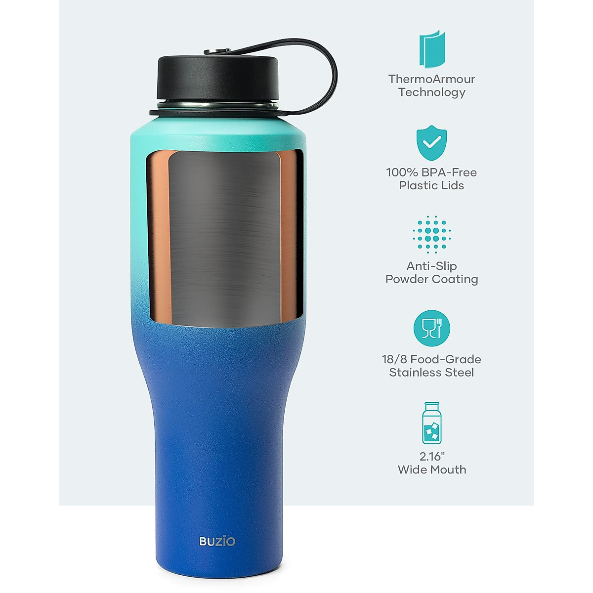 BUZIO 40 oz Insulated Tumbler with Straw and Lids, Stainless Steel Water Bottle Fits in Any Car Cup Holders, Double Wall Metal Tumbler Flask Large Capacity, Travel Cold Bottles, Leak-Proof Tumbler