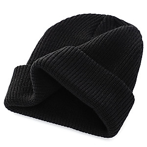 Connectyle Classic Men 's Warm Winter Hats Thick Knit Cuff Beanie Cap Daily Beanie Hat Black , 55 60cm
