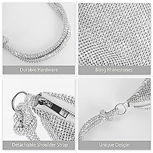 Silver Purse Rhinestone Purse Sparkly Evening bag Silver Clutch Purses for Women Evening, Hobo Bag Glitter Purse for Party Club Wedding (Silver)