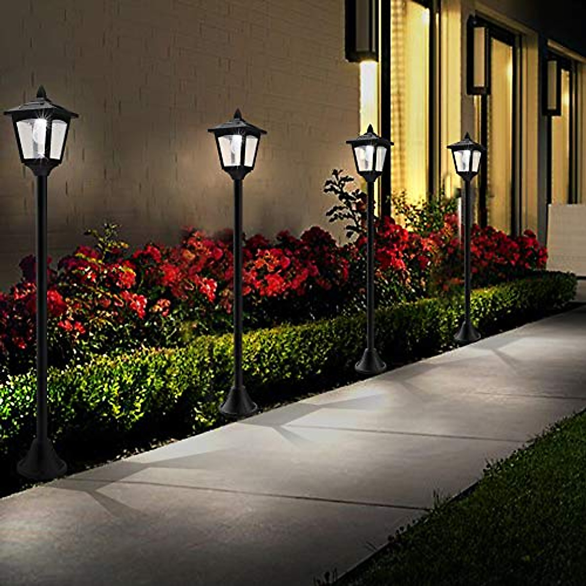 Greluna 40 Inches Mini Solar Lamp Post Lights Outdoor, Solar Powered Vintage Street Lights for Lawn, Pathway, Driveway, Front/Back Door, Pack of 2