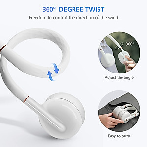 Comfier Portable Neck Fan,Hands Free Bladeless Personal Fans,Rechargeable Usb Fan,3 Speeds 360° Cooling, Wearable Personal Neck Fan for Women,Men,Kids,LED Lights,for Office Travel Outdoor Sports