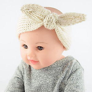 IZUS Turban Headband Baby Girl - Warm Rabbit Knot Hair Band, Knit Head Wrap for Newborn, Toddler and Children (One Size (Fit for 2 months to 7 Years), Camel + Beige)