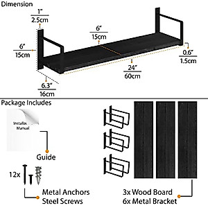 Wallniture Toledo Floating Shelves for Living Room Wall Shelves Office & Kitchen Organization Bedrom Wall Decor Toy Storage Black Bookshelf Set of 3