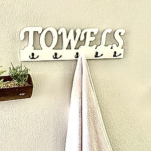 White Towel Holder with 5 Antique Bronze Double Towel Hooks for Your Wall