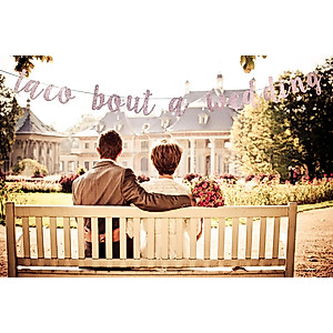 Etaredkj Taco Bout a Wedding Banner,Rose Gold Glitter Sign Garland for Mexican Fiesta Themed Bridal Shower Bachelorette Party Wedding Decorations