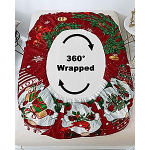 Full Size Fitted Sheet Bed Set Christmas Dwarf Holly Cardinal Deep Pocket Soft Bottom Sheets&Pillowcases for Bedroom Decor Winter Snowflake on Red,Fits Mattress Up to 16" Deep