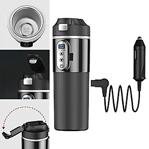 Car Heating Cup Car Kettle Portable Easily Washing Electric Heat Water Cup Car Heated Mug for Heating Water Outdoor Work, Black