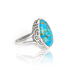 YoTreasure Blue Copper Turquoise Oval Shape Statement Ring 925 Sterling Silver Gemstone Jewelry
