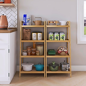 SMIBUY Bamboo Ladder Bookcase, Bathroom Storage Rack Organizer, 4 Tier Freestanding Plant Display Stand Space Saver Shelves for Bedroom, Kitchen, Balcony (Natural)