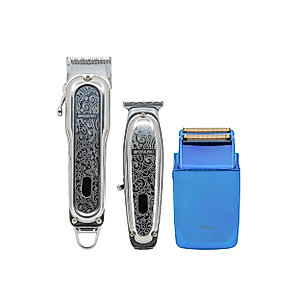 XPERSIS PRO Cordless Hair Clipper + Hair Trimmer for Mens and Barbers +Shaver with Sharp Blades, Cord/Cordless Electric Razor for Mens Silver & Blue