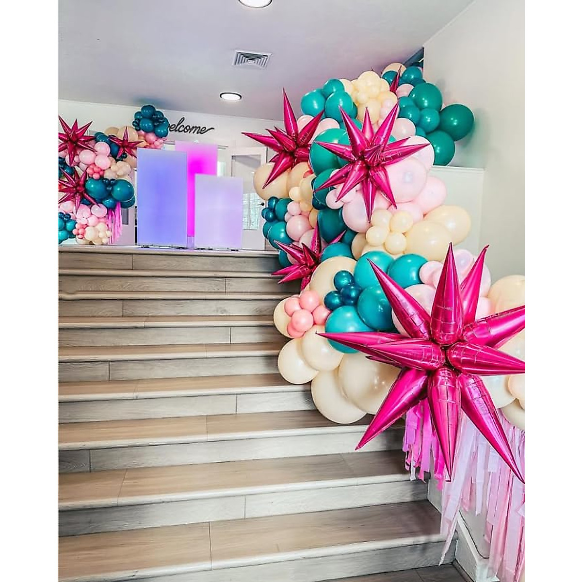 CYMYLAR 3pcs 26inch babe pink Star foil balloons.babe Explosion Star burst star balloon-Spike cone balloon for birthday party decorations,wedding,Bachelor party