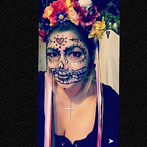 DreamLily Frida Kahlo Mexican Flower Crown Headband Halloween Party Costume Dia de los muertos Headpiece NC25 (A-Rose skull ribbon)