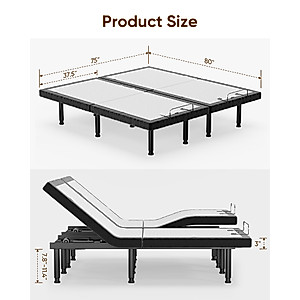Furgle Adjustable Bed Frame, Adjustable Bed Base Split King for Stress Management, Zero Gravity Base, Head and Foot Incline with 3-Speed Massage, Anti-Snore, Memory Pre-Sets（2TXL）